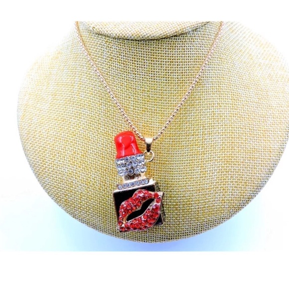Jewelry | Glamorous Red Lipstick Necklace | Poshmark